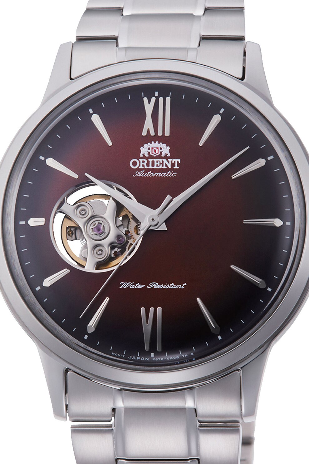 ORIENT, Ceas automatic de otel inoxidabil, argintiu, rosu Bordeaux ...