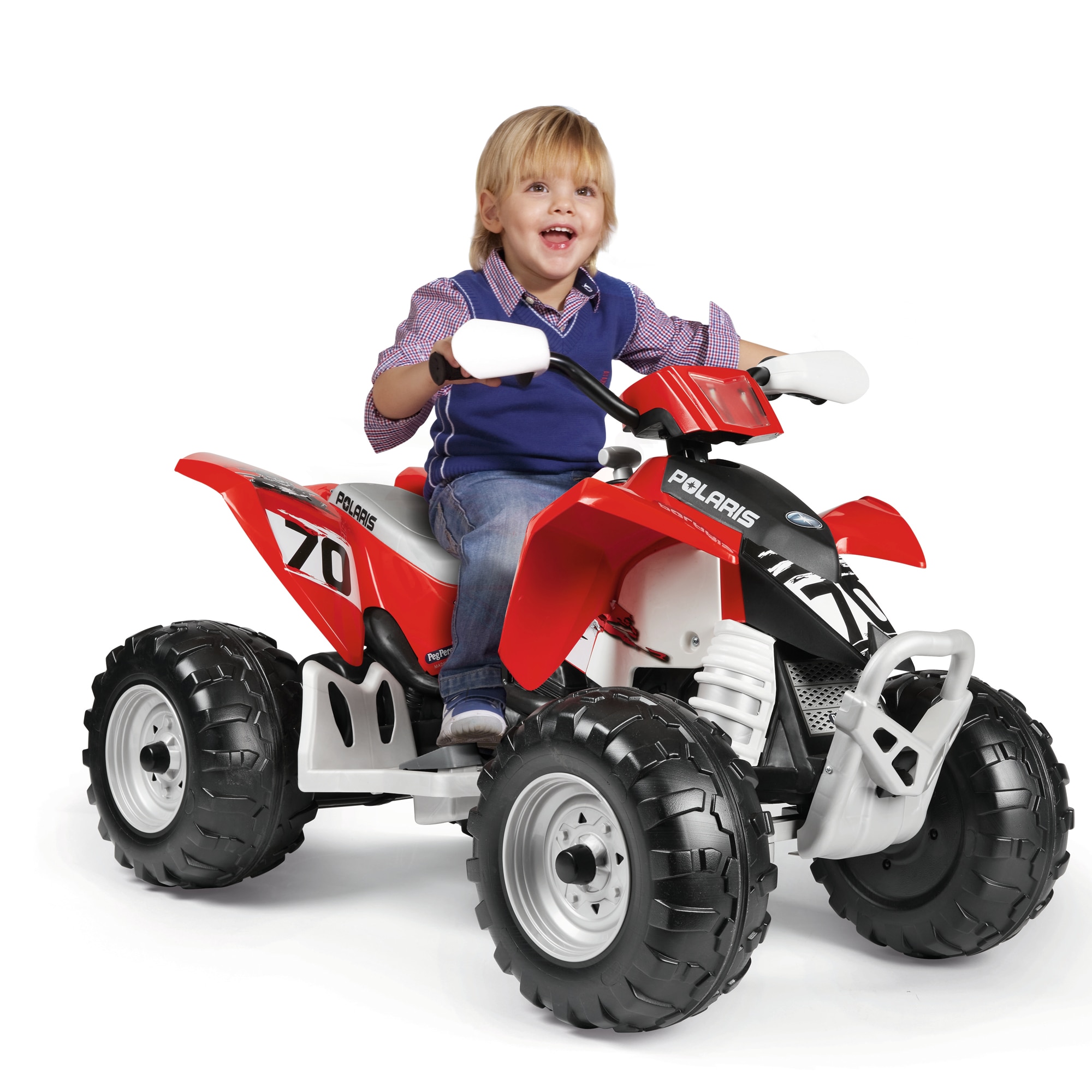 ATV Peg Perego, Polaris Outlaw, 330 W, 12V, 3 ani+, Negru / Rosu - eMAG.ro
