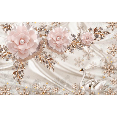 Fototapet, Lebede pe un fundal roz deschis, 250 cm x 100 cm - eMAG.ro