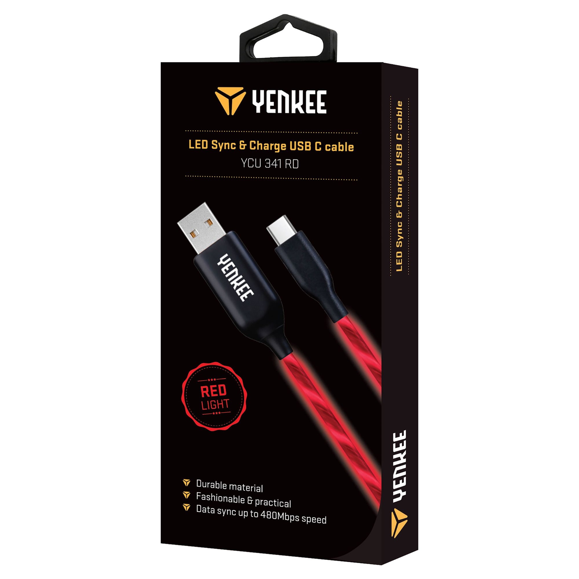 Cablu de date, Yenkee, USB C, LED, 1m, Rosu - eMAG.ro