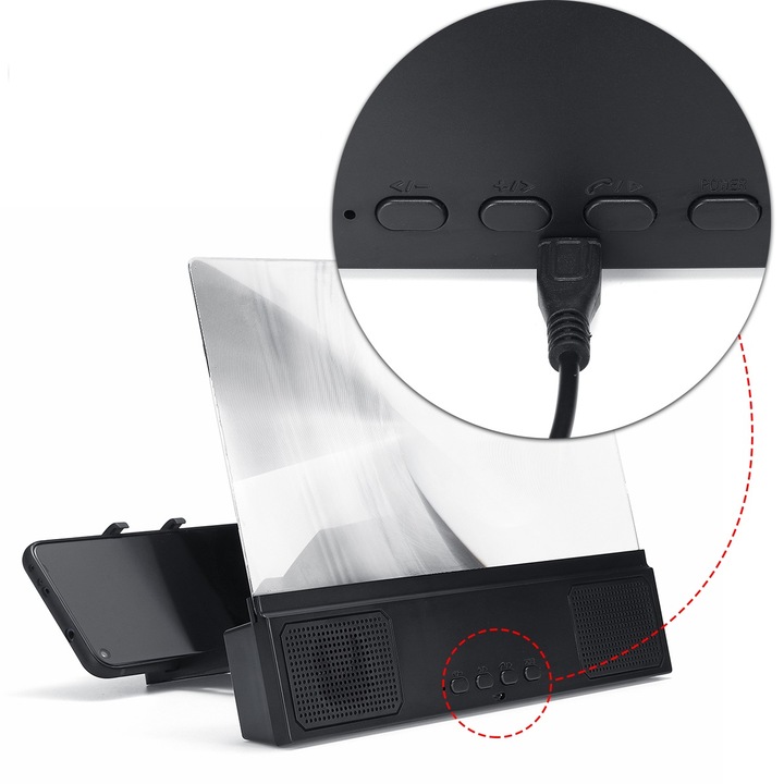 Ecran cu lupa pentru telefon, boxe integrate, conectare Bluetooth ...