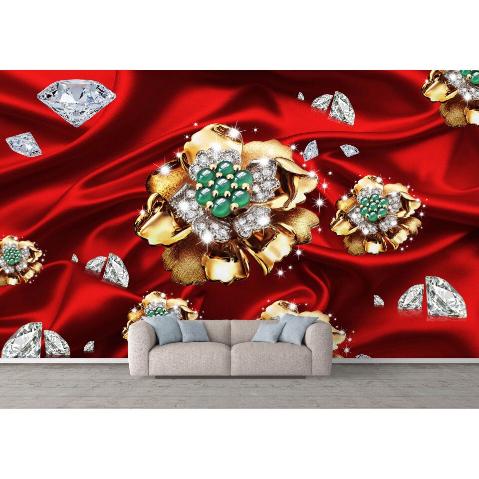 Fototapet, O brosa stralucitoare pe un fundal rosu, 350 cm x 250 cm ...