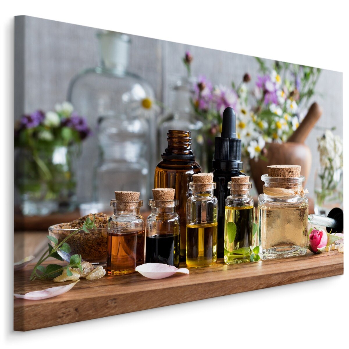 Tablou pentru sufragerie uleiuri condimente colorate 100cm x 70cm Flori ...