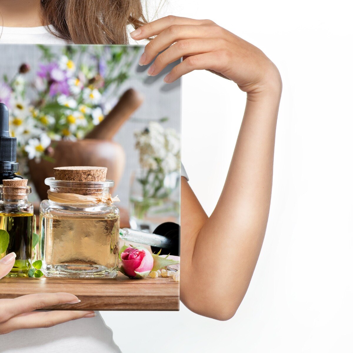 Tablou pentru sufragerie uleiuri condimente colorate 100cm x 70cm Flori ...