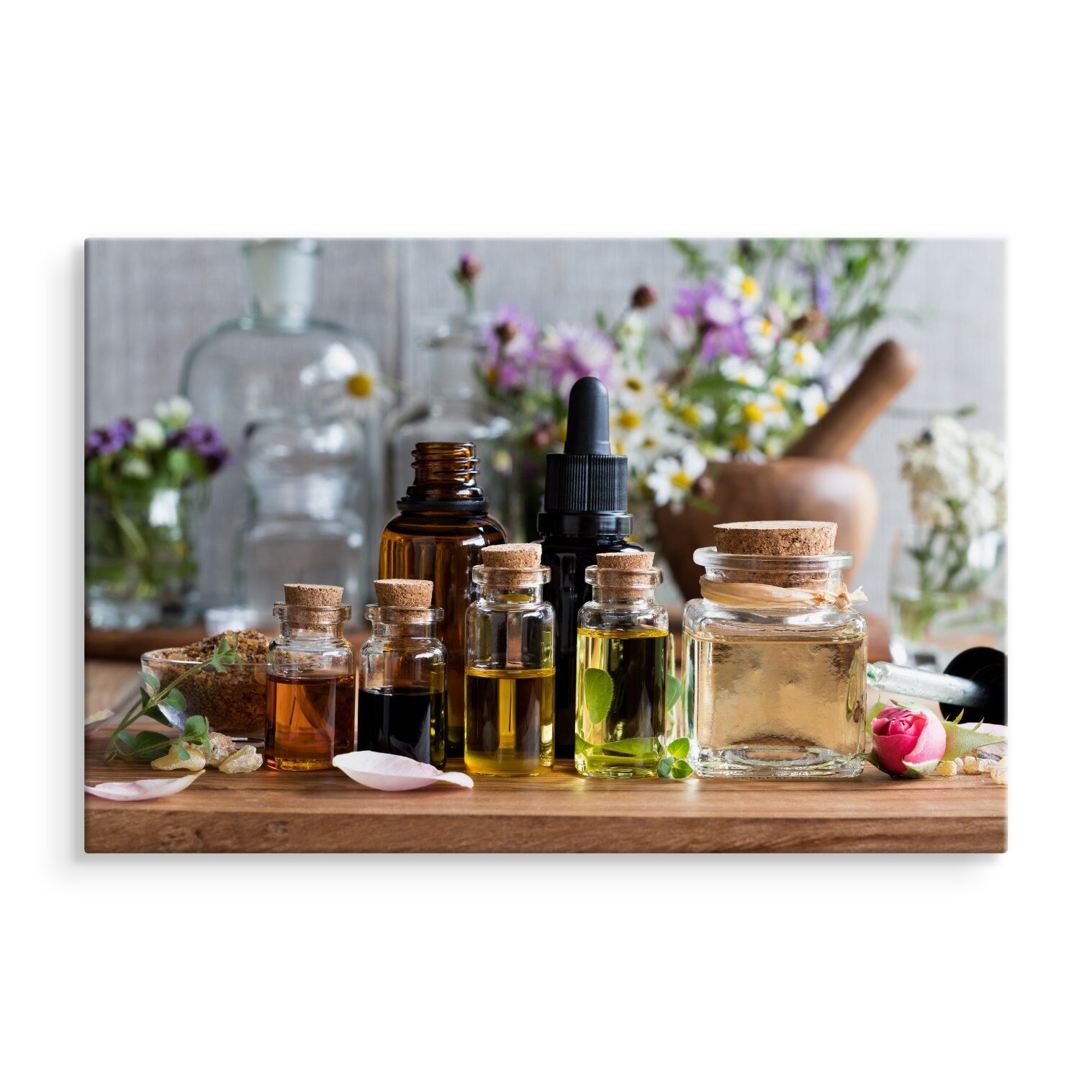 Tablou pentru sufragerie uleiuri condimente colorate 100cm x 70cm Flori ...