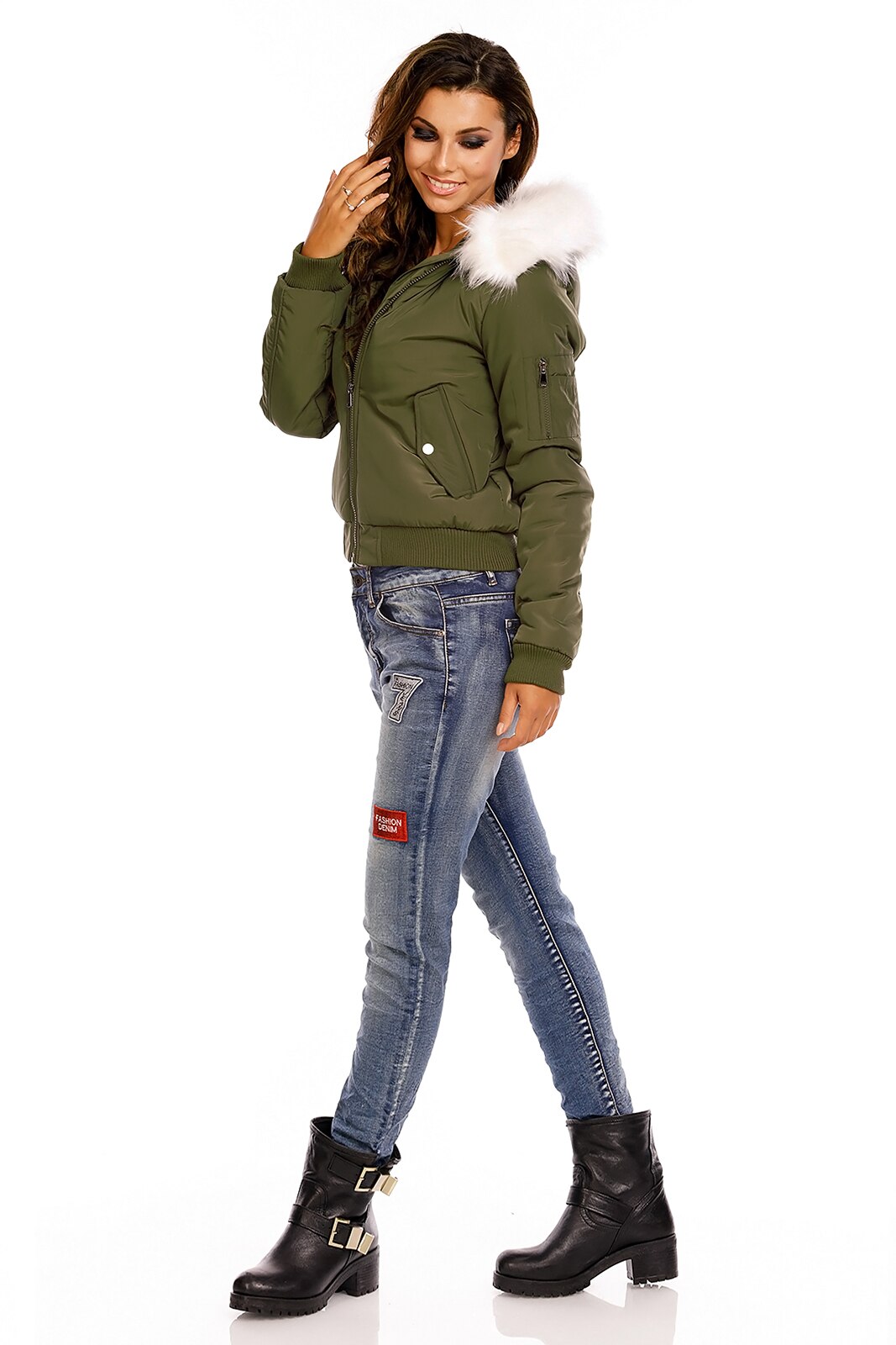 Geaca dama bomber cu gluga imblanita, alb marimea xl - eMAG.ro