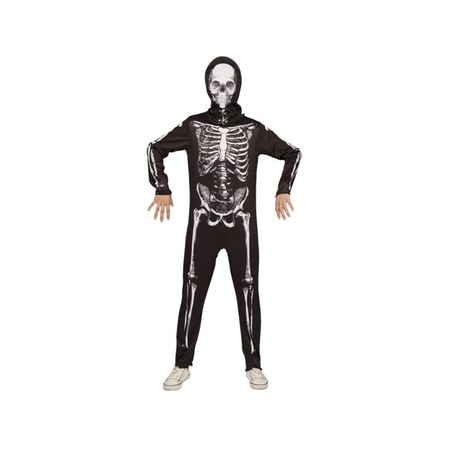 Costum de Halloween, schelet complet, 8 - 14 ani, Alb - Negru - eMAG.ro