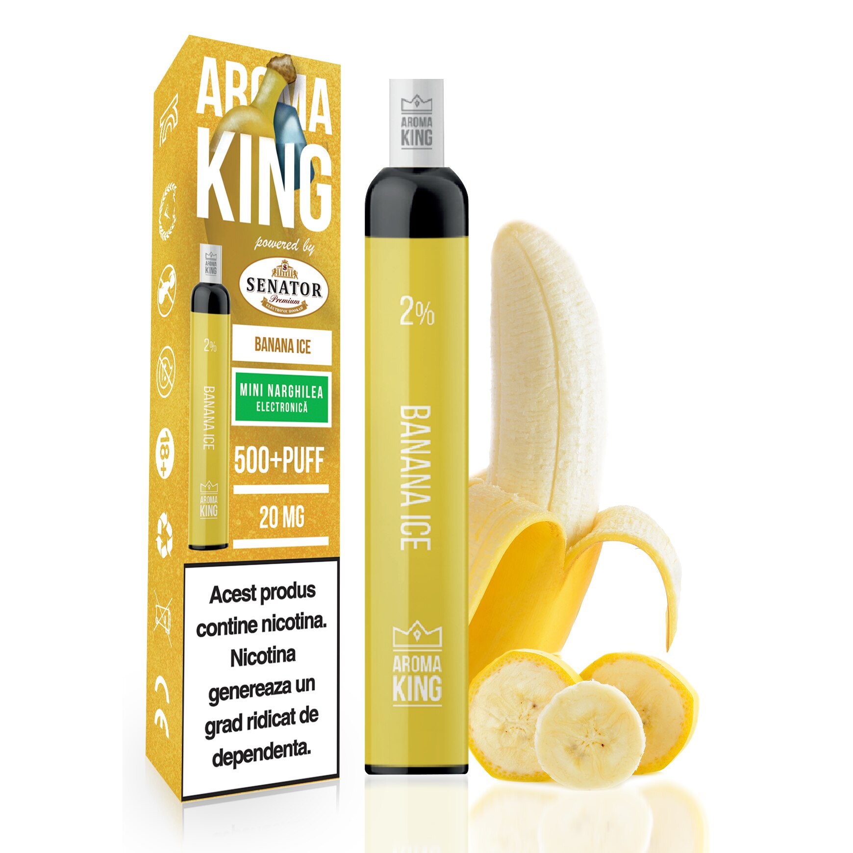Mini narghilea electronica AK by Senator - Banana Ice 500 pufuri 20 mg ...