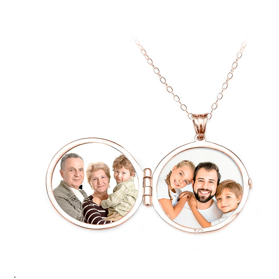 Colier argint 925 Photo frame, placaj cu aur roz, personalizare inclusa ...