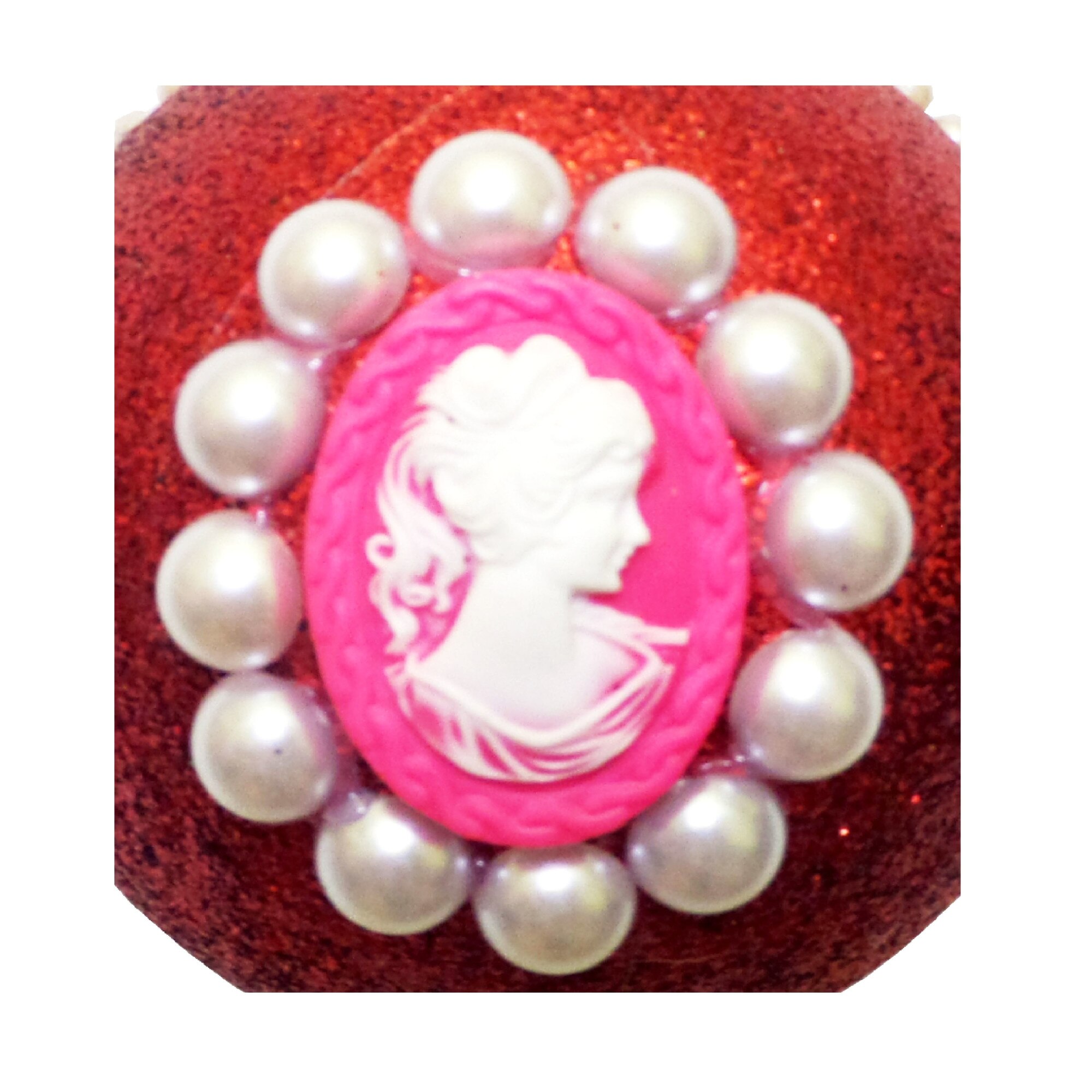 Glob de Craciun 10 cm Rosu Glitter cu Lady Camee Roz Ticlam si Perle ...