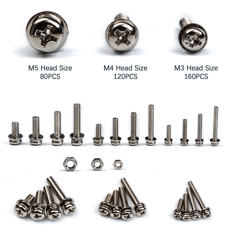 Set 360 bucati suruburi inox cu cap bombat, in cruce, cu saibe si ...