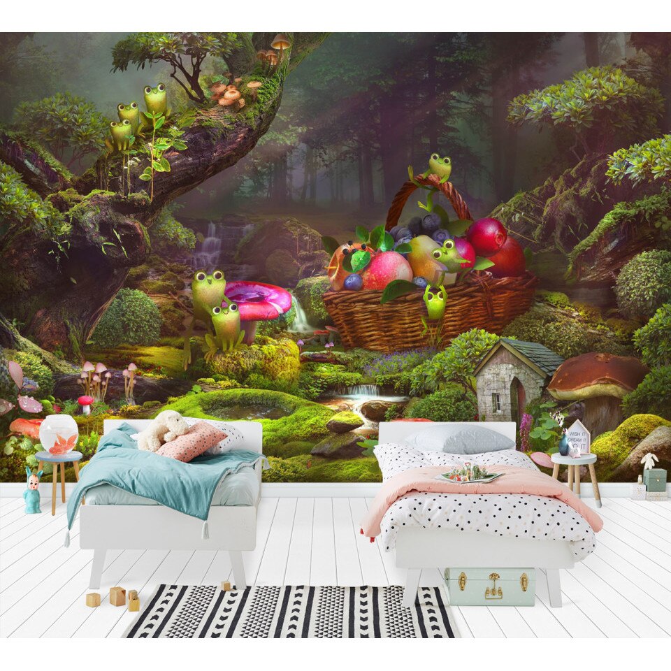 Fototapet pentru copii, Broscutele dragute din padurea mistica, 200 cm ...