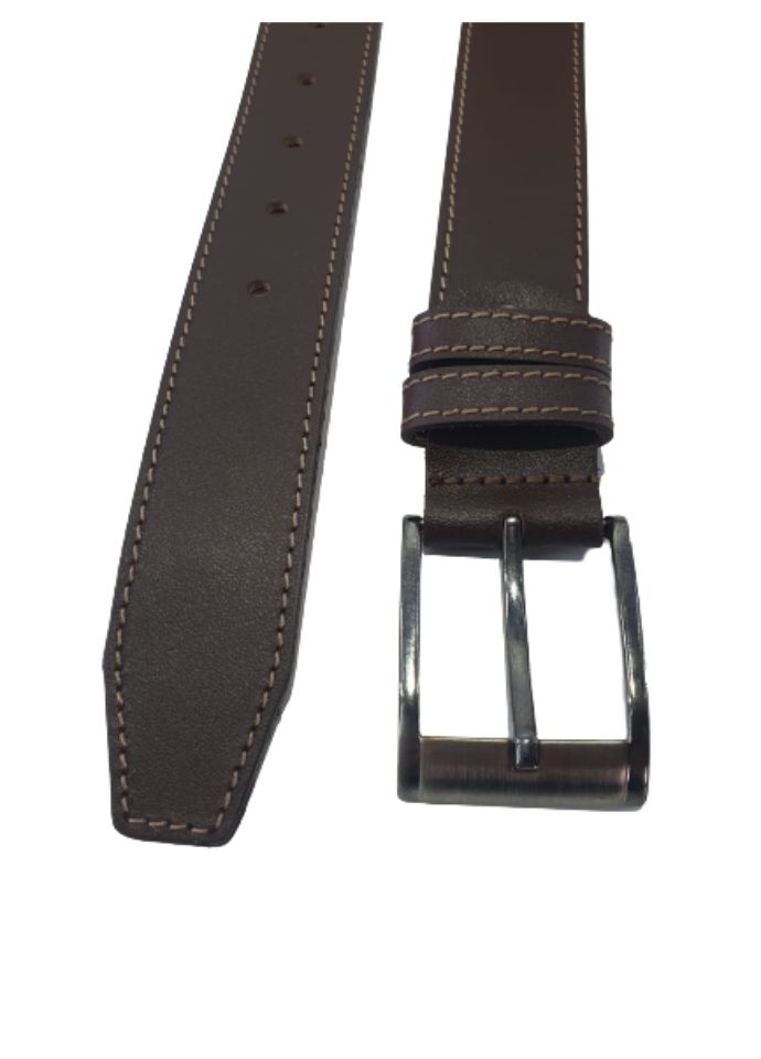 Curea de barbati piele naturala, maro, cusatura simpla M3, latime 3.5 ...