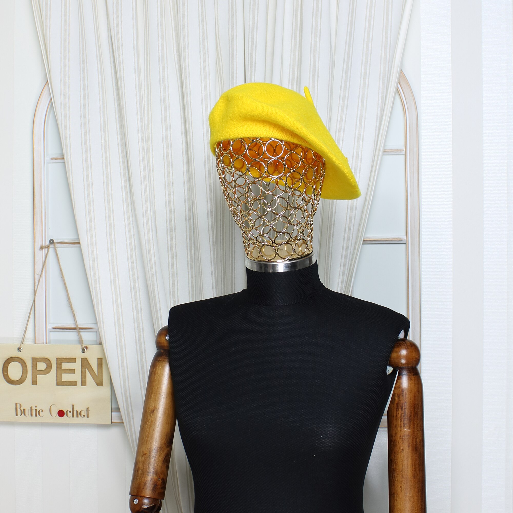 Bereta de dama, ButicCochet, lana, one size, Galben intens - BSC338 ...