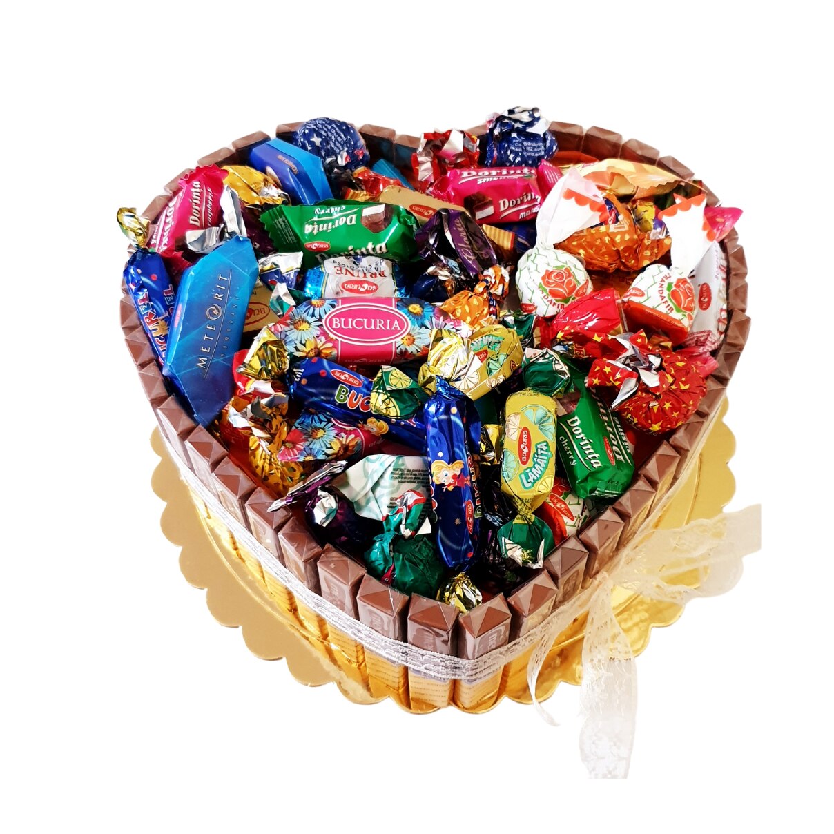 Tort Merci in forma de inima, bomboane Bucuria - eMAG.ro