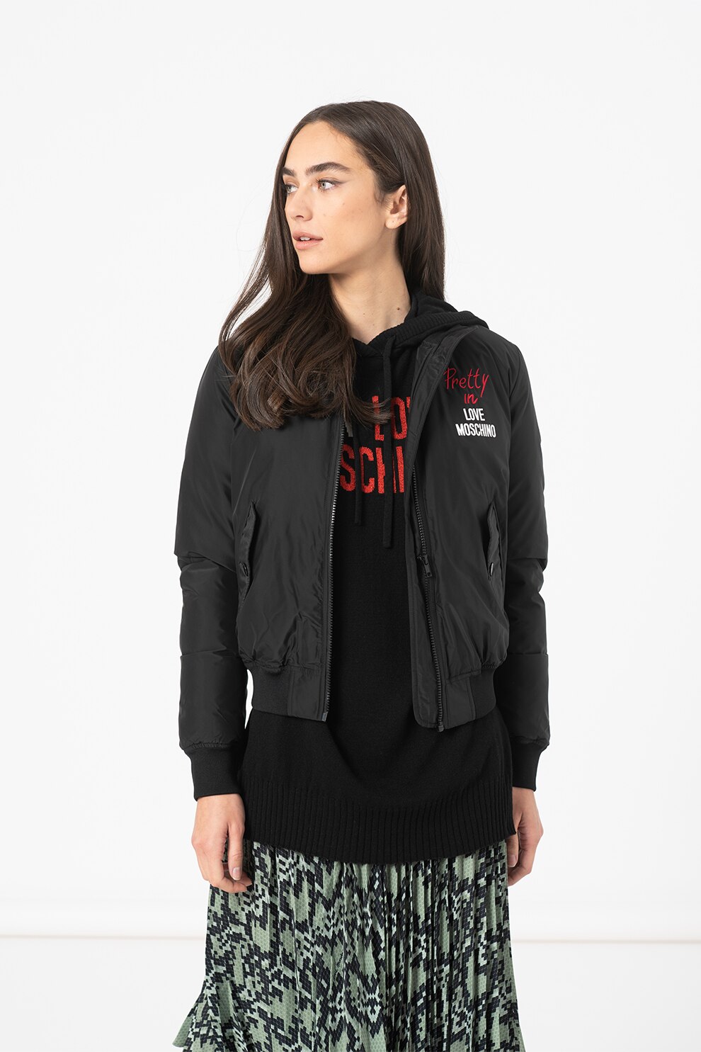 Love Moschino, Geaca bomber cu buzunare oblice, Negru, 46 - eMAG.ro