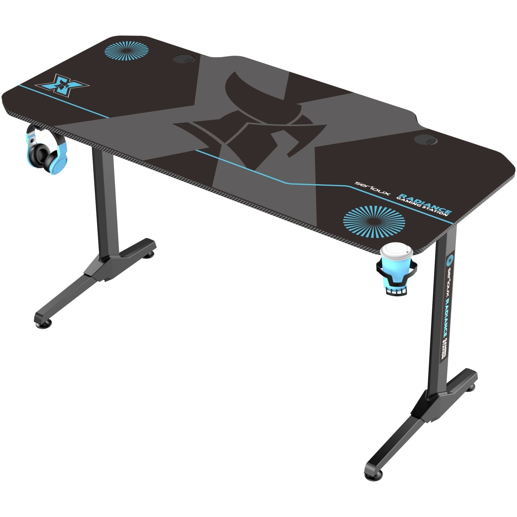 Birou gaming Serioux Radiance, Negru/Albastru - eMAG.ro
