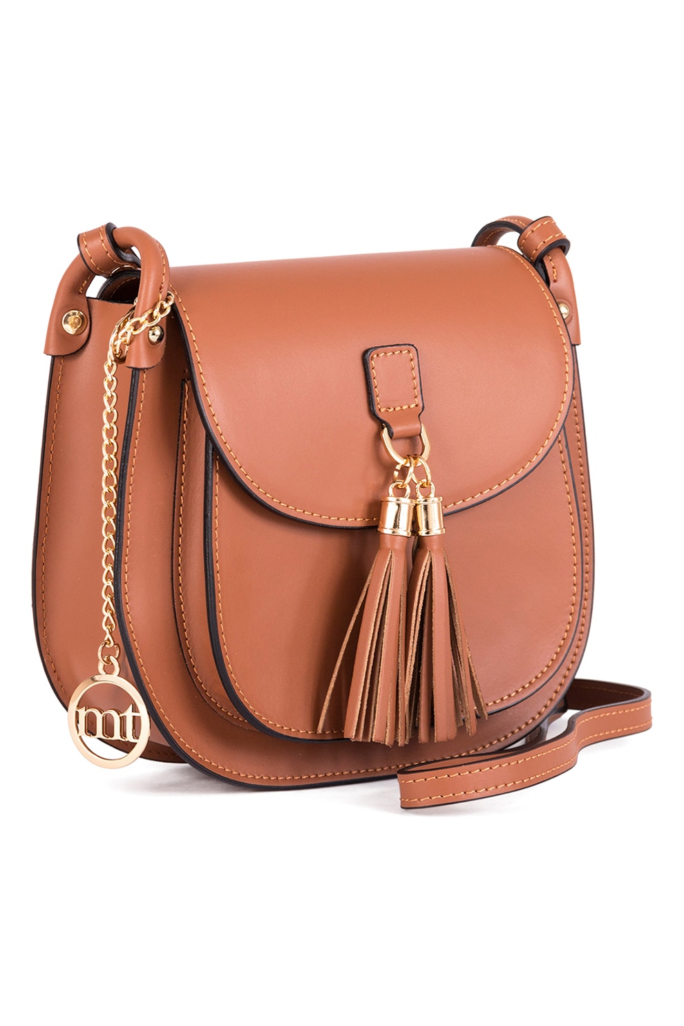 Mia Tomazzi, Кожена чанта Farsaglia с пискюли, Карамел - eMAG.bg