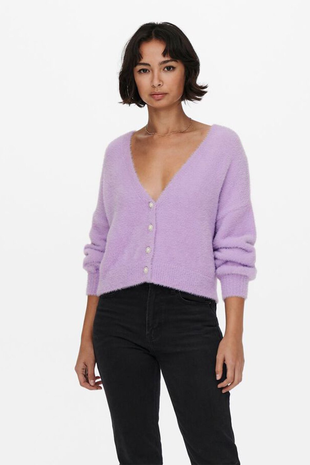 Only, Cardigan crop pufos, Lila, L - eMAG.ro
