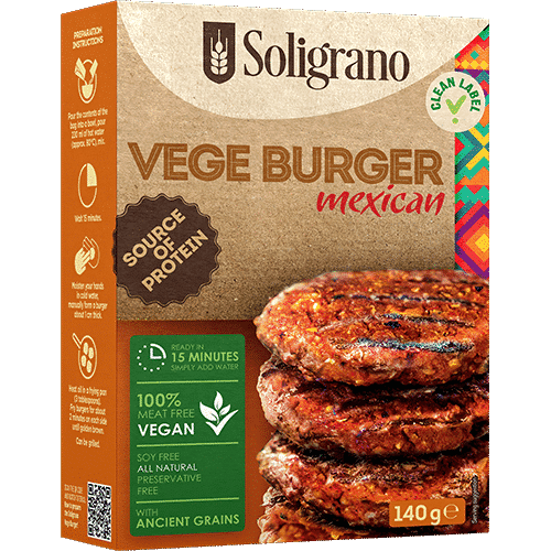 Burger Vegan Mexican cu spelta, quinoa si linte rosie 140gr Soligrano ...