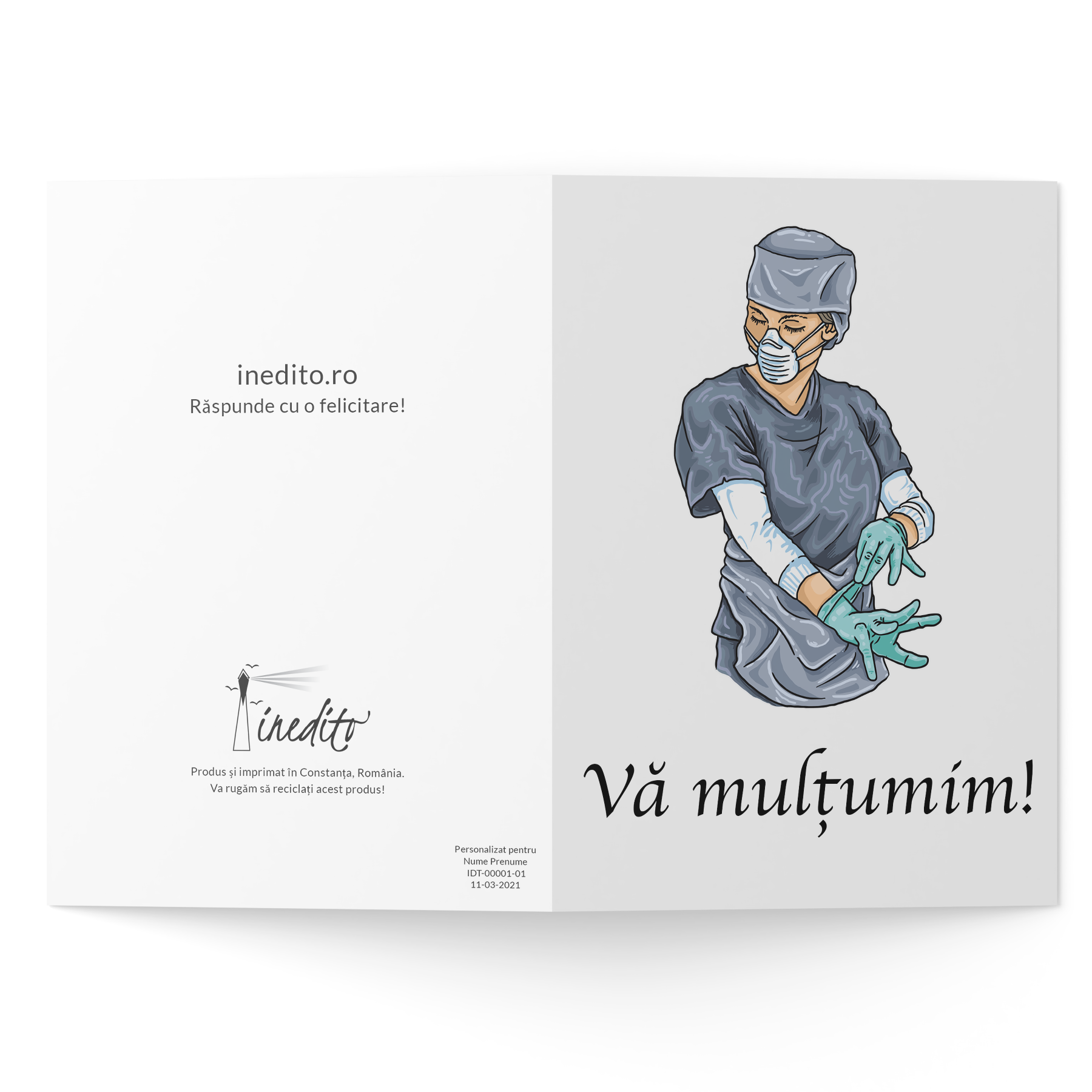 Felicitare 100% reciclata cu plic, hartie texturata premium - multumiri ...