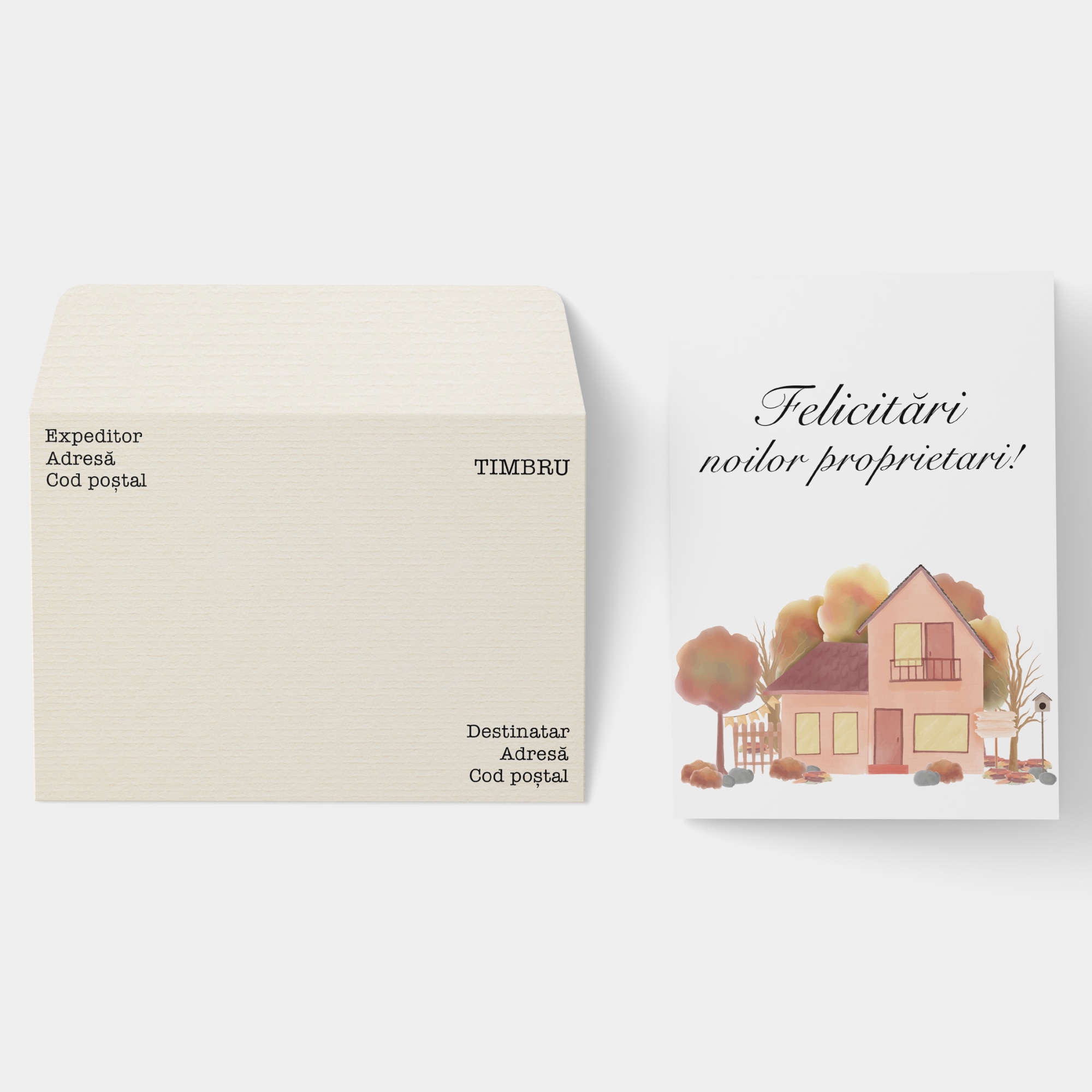 Felicitare cu plic, hartie texturata premium - casa noua - toamna - eMAG.ro