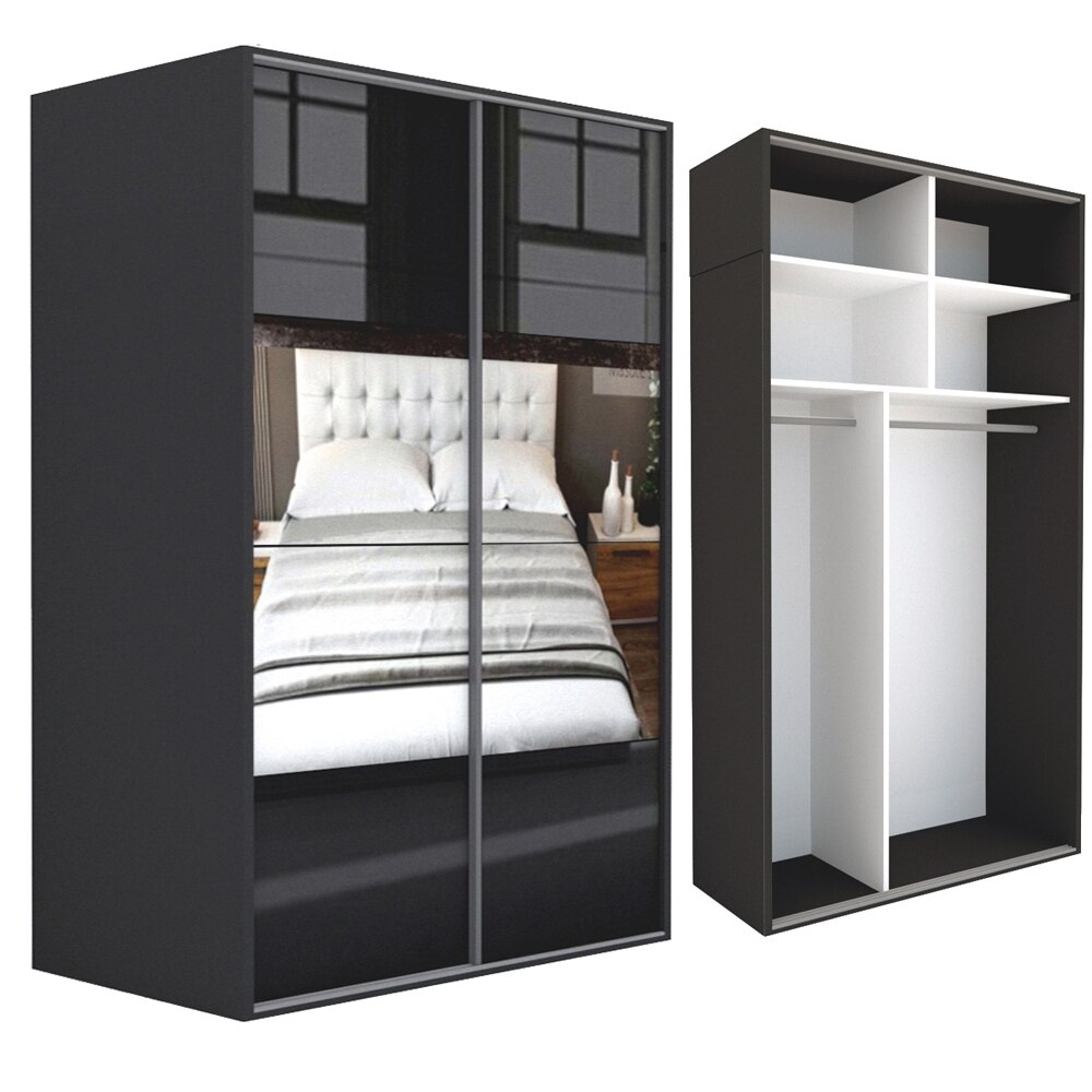 Dressing Genarom LEX B, Negru Lucios / Oglinda, 181 x 240 x 66 cm - eMAG.ro