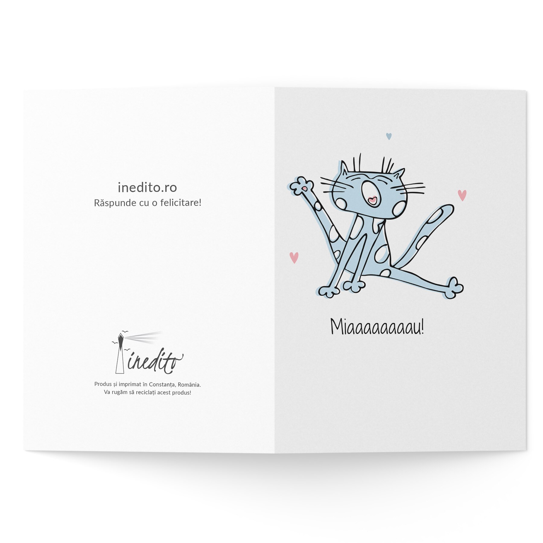 Felicitare cu plic, hartie texturata premium - Miaaaau - eMAG.ro