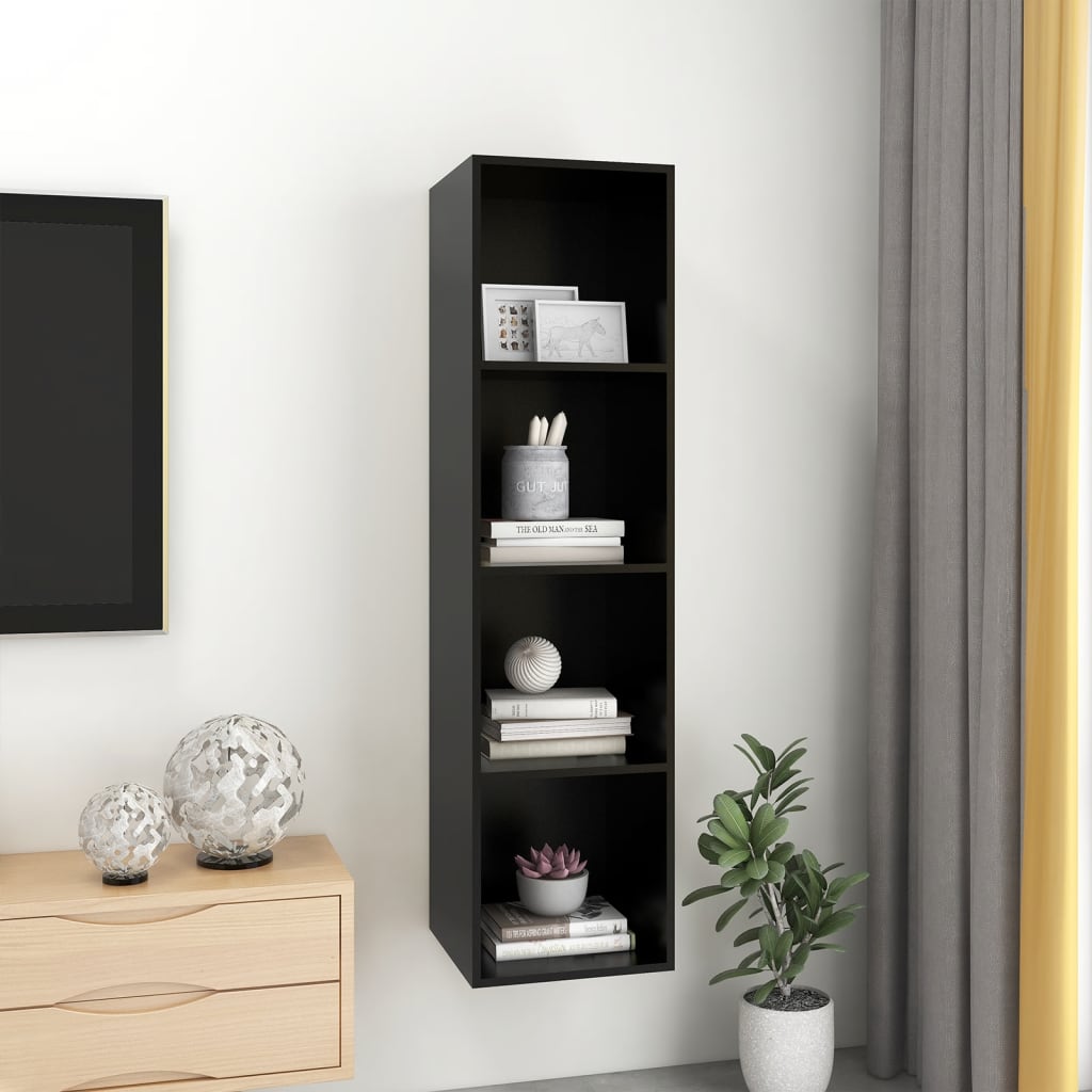 Dulap TV montat pe perete Moderna, negru, Pentru sufragerie, 37x37x1425 ...