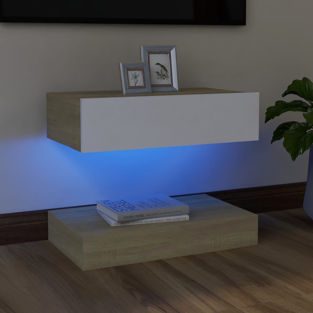 Comoda TV cu lumini LED, Pentru Hi-Fi, Modern, alb si stejar Sonoma ...