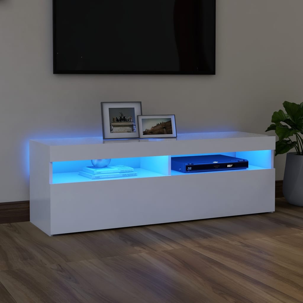 Comoda TV cu lumini LED RGB vidaXL, PAL, 120 x 35 x 40 cm, Alb - eMAG.ro