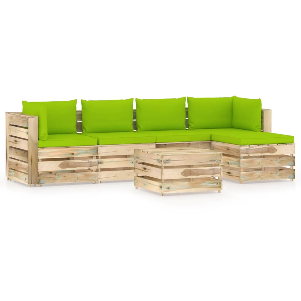 Set mobilier gradina cu perne, 6 piese, lemn verde tratat - eMAG.ro