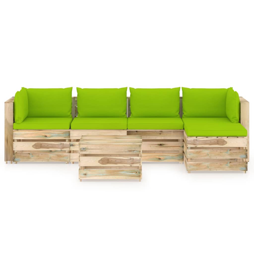 Set mobilier gradina cu perne, 6 piese, lemn verde tratat - eMAG.ro