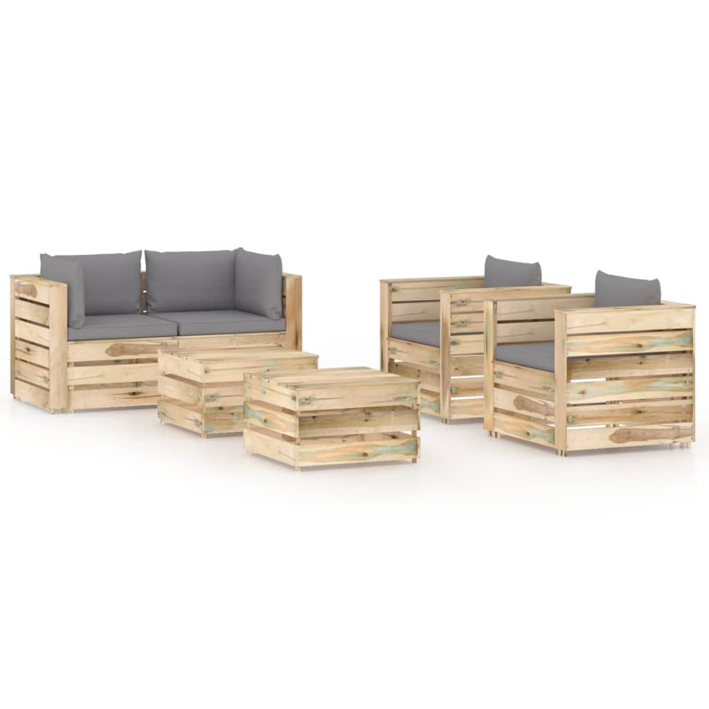 Set mobilier de gradina cu perne, 6 piese, lemn tratat verde - eMAG.ro