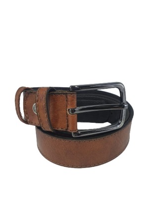 Curea de barbati piele naturala, maro, cu cusatura simpla, latime 3.5 ...