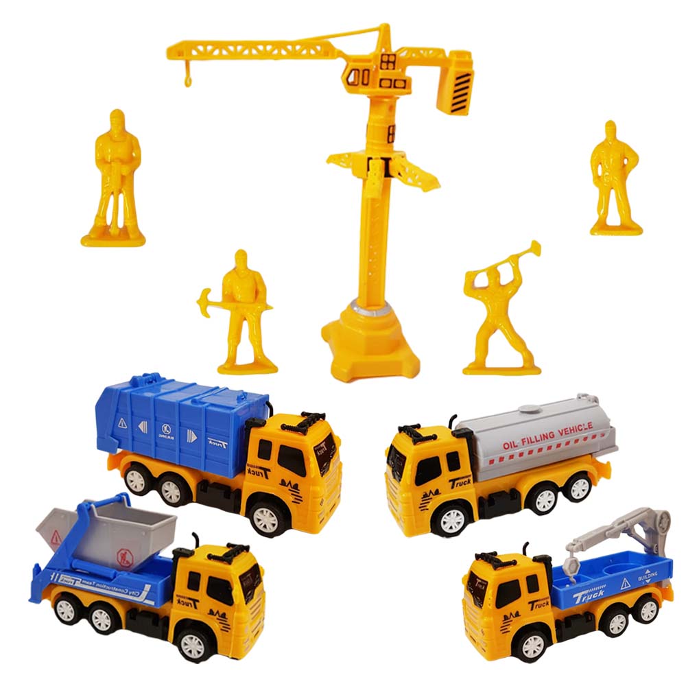 Set Macara cu vehicule de constructii si accesorii,14 piese, 38 cm ...