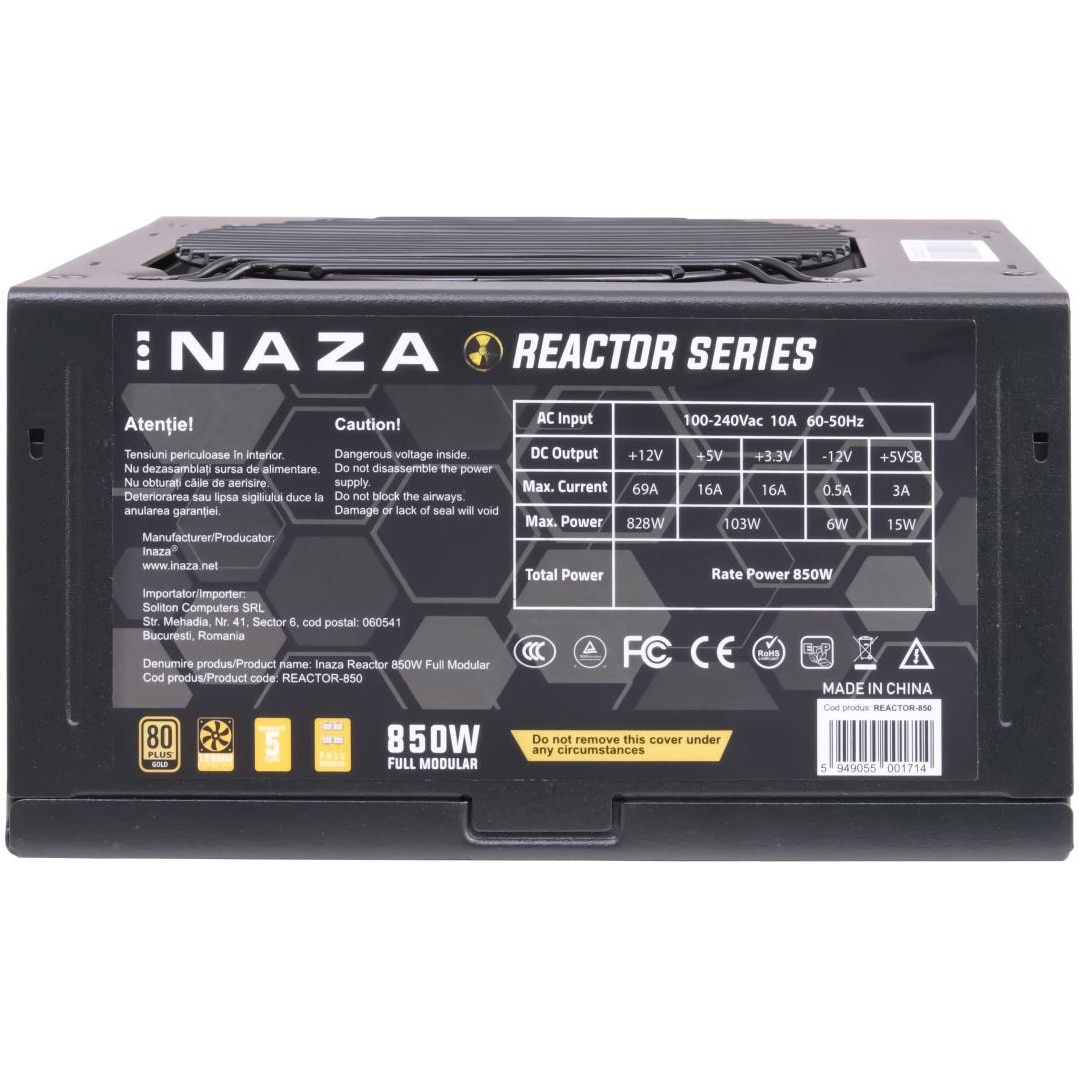 Inaza Reactor 850 Tápegység, 80 PLUS® Gold, 850W, Teljesen moduláris ...