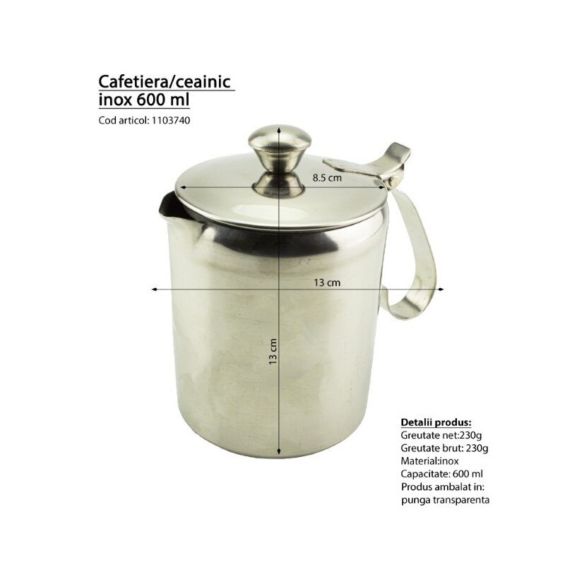Cana inox cu capac 600 ml, AZHOME - eMAG.ro