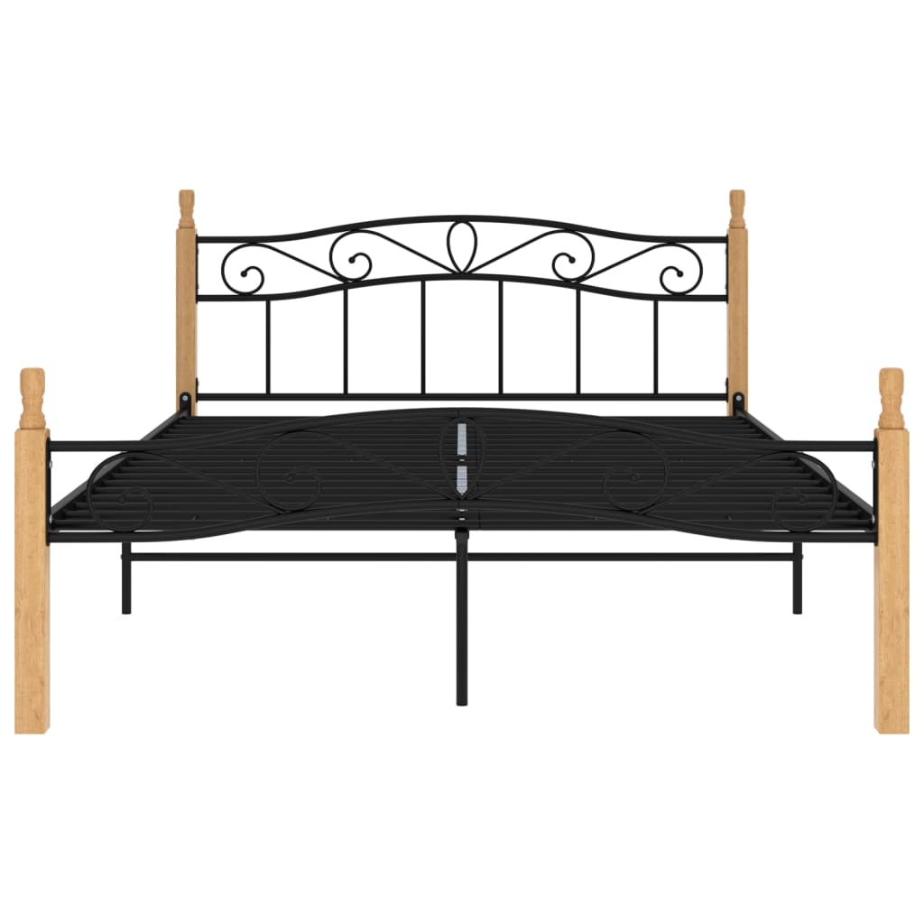 Cadru de pat, negru, 160x200 cm, metal si lemn masiv de stejar 324915 ...