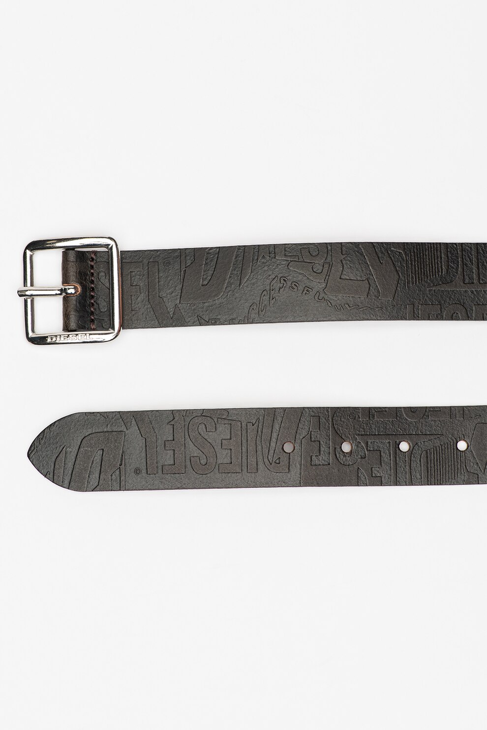 Diesel, Curea de piele cu logo B-Billover, Negru/Argintiu, 85 CM ...