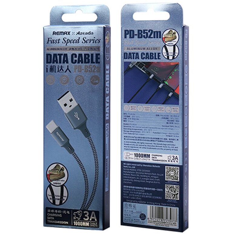 Кабел Proda Azeada Series Fast Charging PD-B52m, USB към Micro USB, 3A, 1m, сив - eMAG.bg