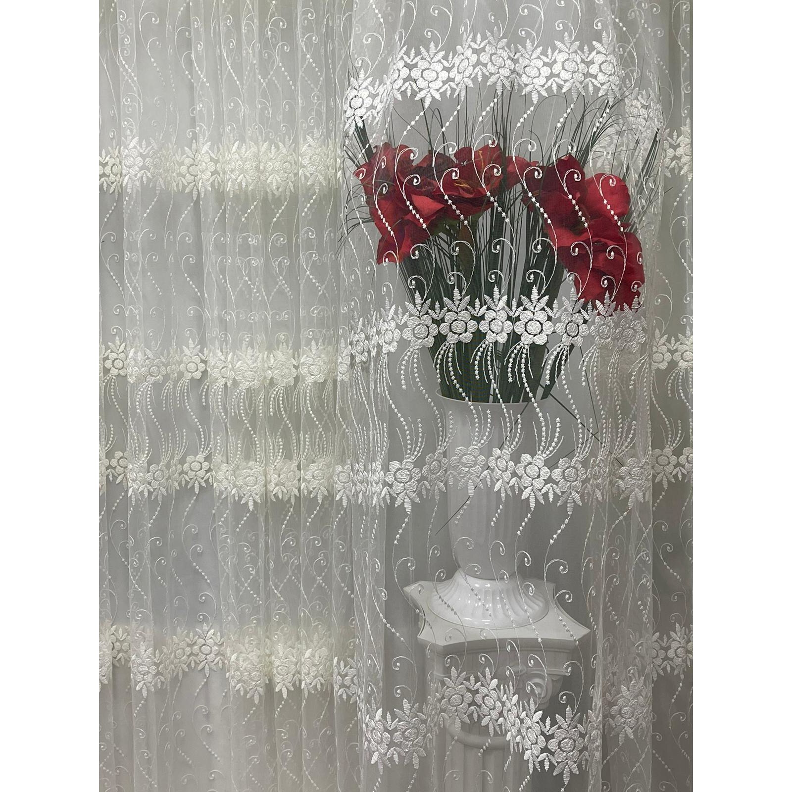 Perdea alba brodata cu alb din colectia "Redonda" 200x245cm cu rejansa ...