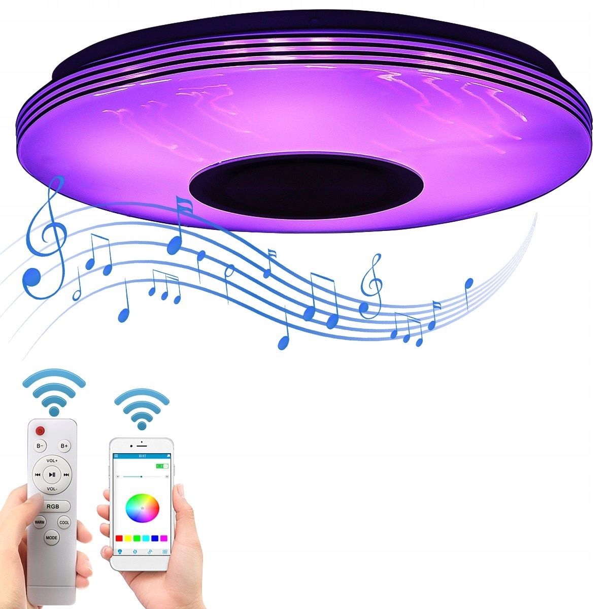 Aplica muzicala LED RGB Sunnyme, Bluetooth, Telecomanda, Alb - eMAG.ro