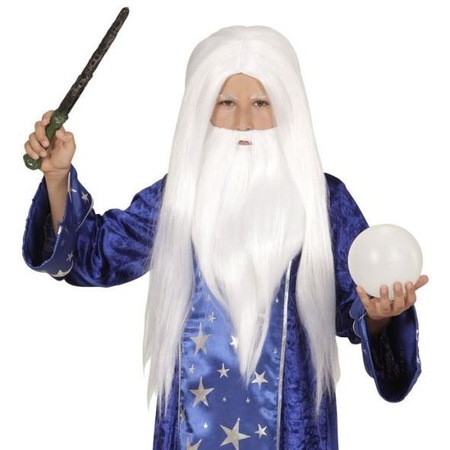 Peruca alba si barba de vrajitor pentru copii - eMAG.ro