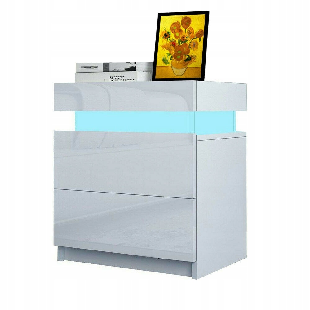 Noptiera cu 2 Sertare Woodyhome, LED RGB, MDF, 60 x 39 x 45 cm, Alb ...