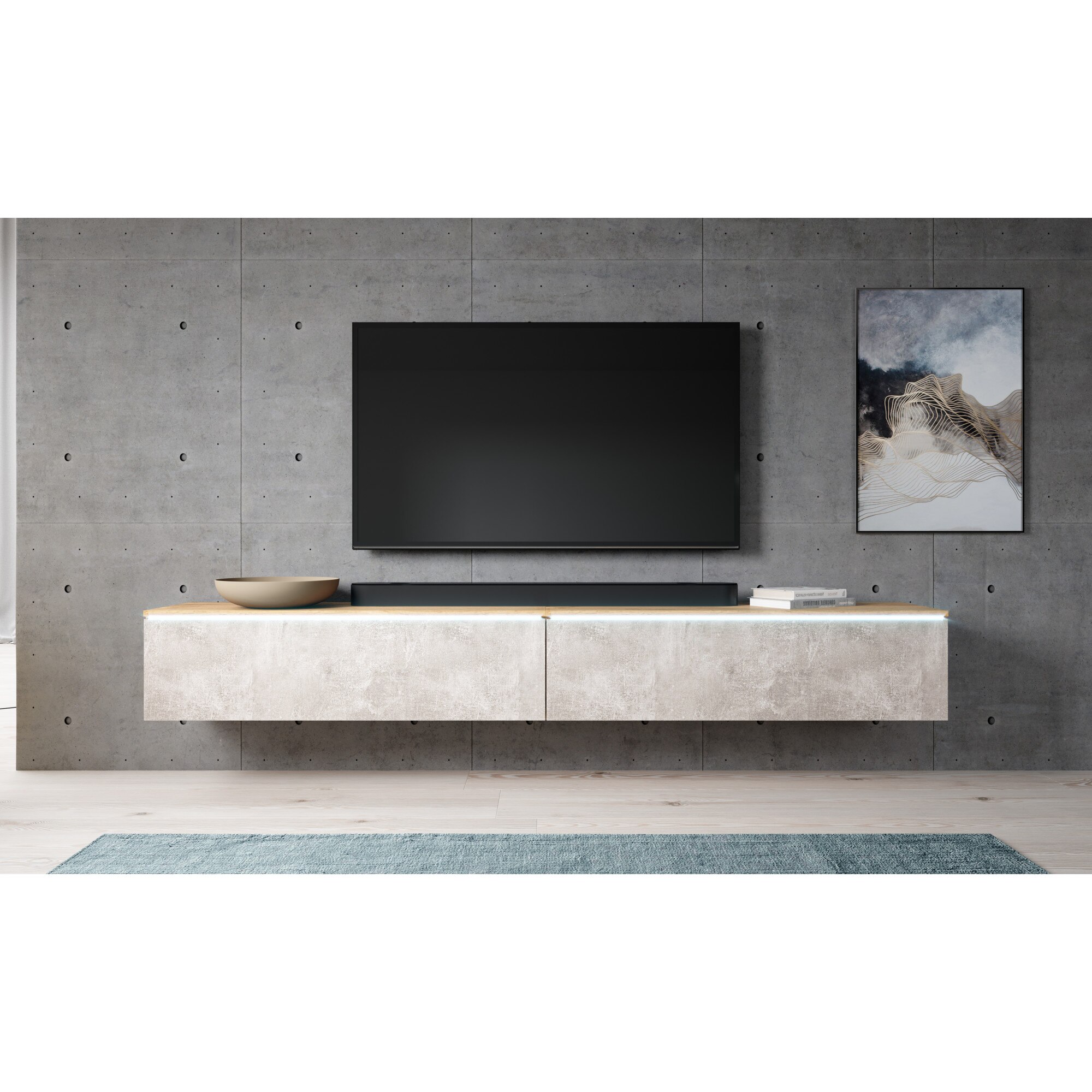 Comoda TV cu LED Furnix, Lemn, 200x34x32, Gri - eMAG.ro