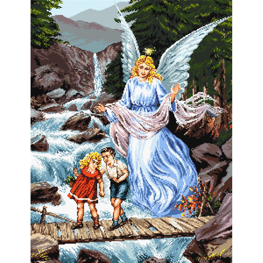 Goblen Ingerul pazitor, Hudemas, kit cu diagrama alb-negru, cu fire ...