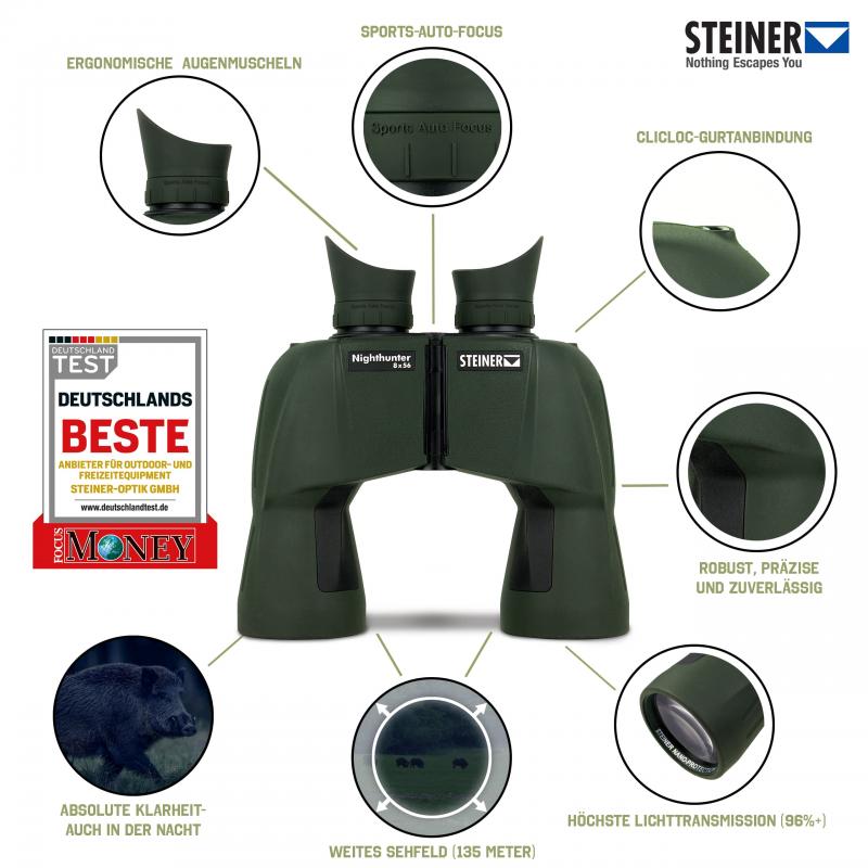 Binoclu Profesional STEINER®Nighthunter 8x56 - eMAG.ro