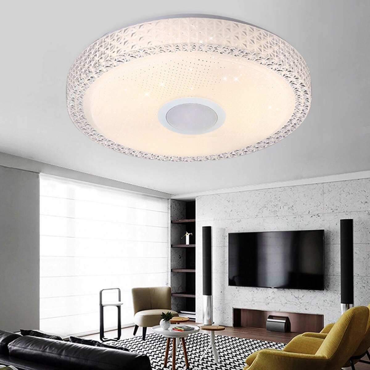 Plafoniera LED cu telecomanda MECO, Starlight, RGB, Bluetooth, 70W, Alb ...