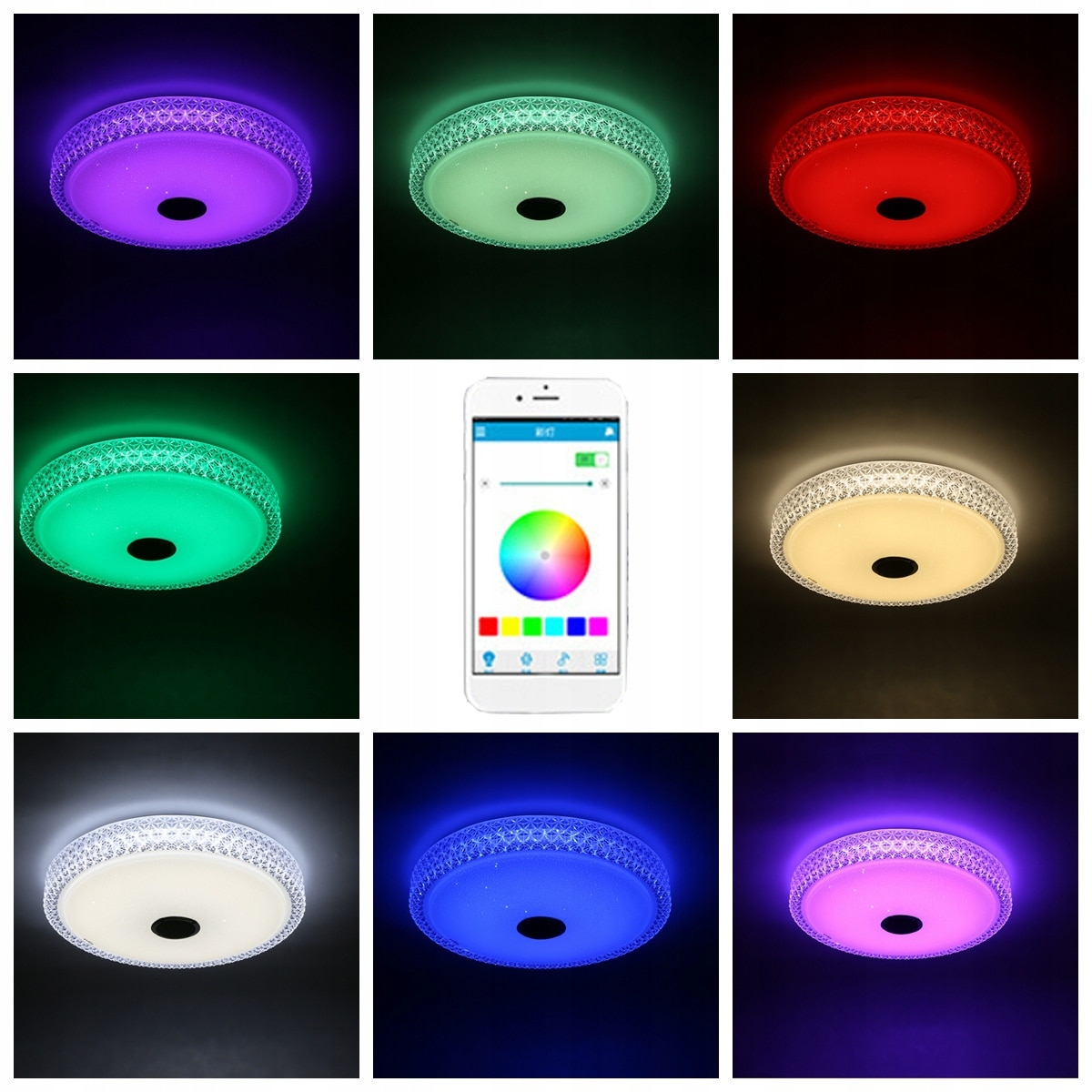 Plafoniera LED cu telecomanda MECO, Starlight, RGB, Bluetooth, 70W, Alb ...